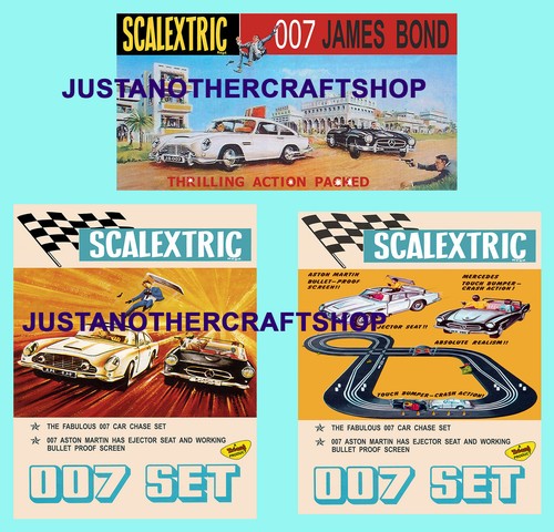 Scalextric 1968 James Bond Set of 3 Posters Adverts Signs Aston Martin ...