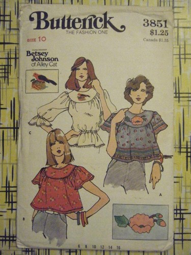 Vtg Pattern Butterick 3851 Blouse Young Designer Betsey Johnson of ...