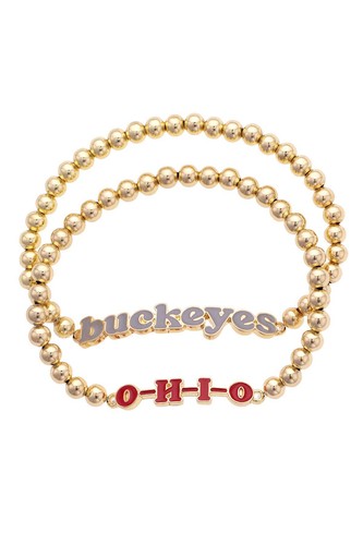 Canvas Style - Ohio State Buckeyes Slogan Ball Bead Bracelet Set of 2 ...