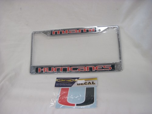 UNIVERSITY OF MIAMI HURRICANES METAL LICENSE/TAG PLATE FRAME / 4" U ...