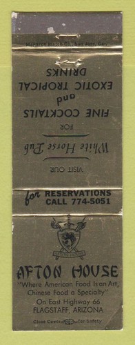 Matchbook Cover - Afton House Chinese Restaurant Flagstaff AZ Route 66 ...