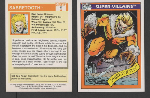 1990 Marvel Universe Series 1 #57 Sabretooth Comic Trading Card NEW ...