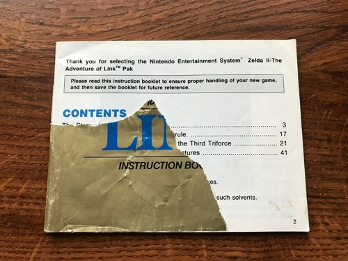 Adventure of Link Zelda II 2 NES Nintendo Instruction Manual Only | eBay