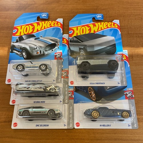 Hot Wheels Rolling Metal Full Set of 5. Cobra, Merc, TH Delorean ...