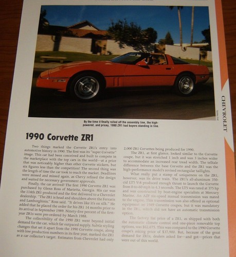 1990 CHEVY CORVETTE ZR1 SPECS INFO PHOTO 90 C4 LT5 ZR-1★★ | eBay