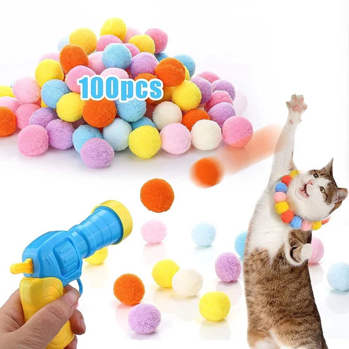 Cat Toy Interactive Fun Toy Gun Plush Ball Launches Quiet Bounce Ball ...