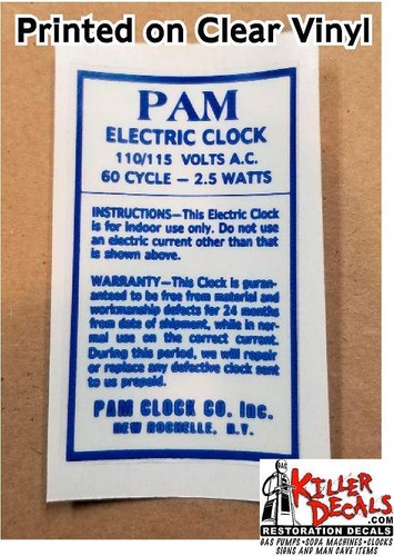PAM CLOCK PARTS - BACK VOLTAGE LABEL - CLEAR STICKER WITH BLUE ...