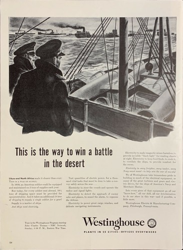 Vintage 1943 Westinghouse This Is A War Of Supply First Print Ad ...