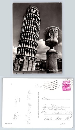 Pisa Leaning Tower Black and White Postcard with Vintage Postmark 1964 ...