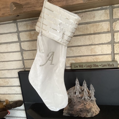 Target Velvet Ivory Christmas Stocking Monogram Letter Initial A Sequin ...