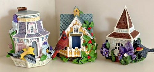 3 Hamilton Collection's "Birdhouses in Bloom" Cardinal/Blackbird ...