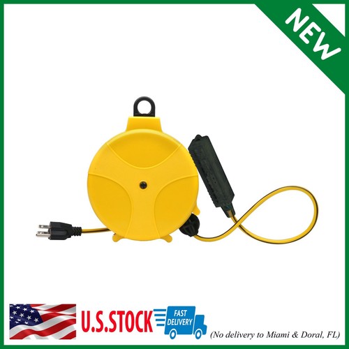 Retractable Extension Cord Reel Wheel Electric Power With Outlets Heavy ...
