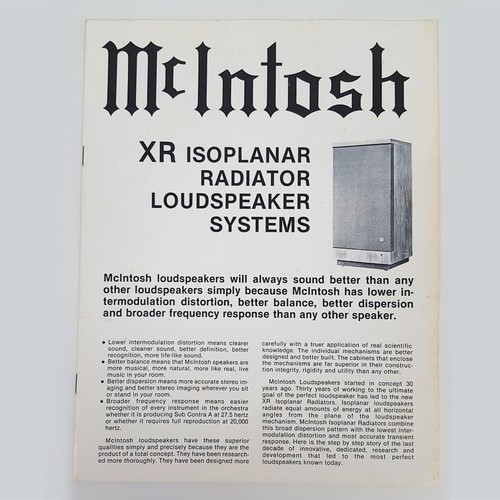 Original McIntosh XR Isoplanar Radiator Loudspeaker Manual (Vintage) | eBay