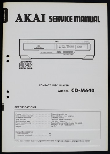 Original AKAI CD-M640 CD-Player Service-Manual/Diagram/Parts List o171 | eBay