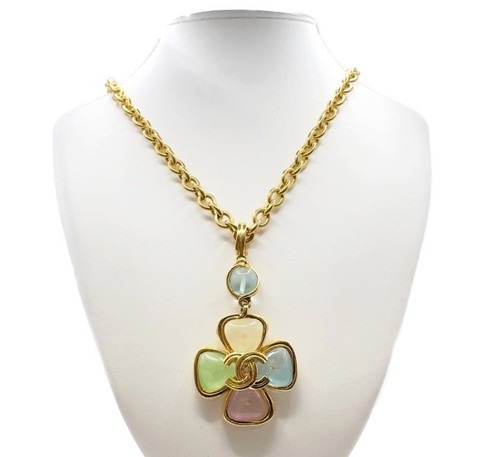 Vintage CHANEL Coco Mark Gripoix Multicolor Cross Crover Pendant ...
