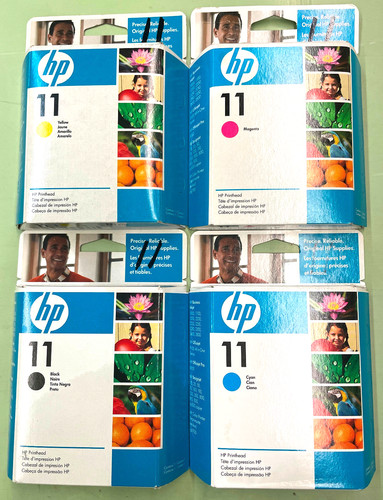 HP 11 Printheads Set of 4 CYMK C4810A C4813A **U.S. Buyers NO Duties ...
