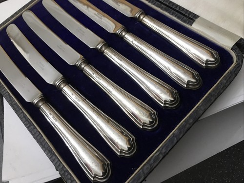 ANTIQUE VINTAGE HM HALLMARKED HM SILVER 18cm DINNER DESSERT KNIVES ...