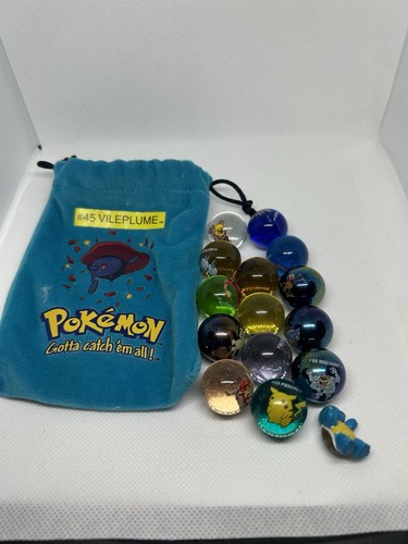 Lot of 14 Vintage Pokemon Collector Marbles Aqua Blue Vileplume Bag ...