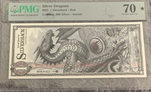 2022 Silverback Dragon 1 Note 999 Silver PMG 70 Star Certified Low ...