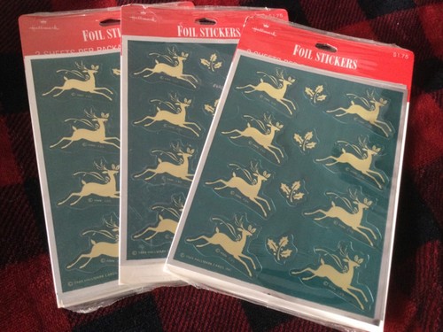 Lot of 3 Vintage Hallmark Stickers 3 Deer Christmas Seals Green Gold | eBay