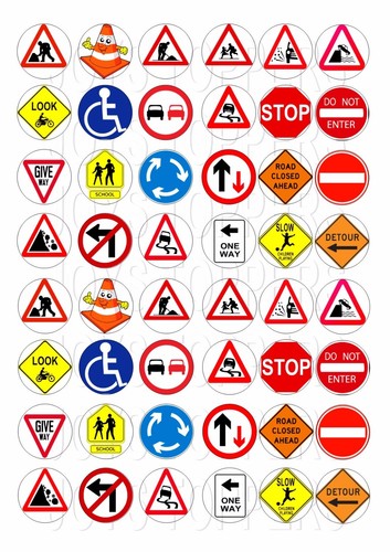 48 MINI ROAD TRAFFIC SIGNS CUPCAKE WAFER RICE EDIBLE FAIRY CAKE TOPPERS ...