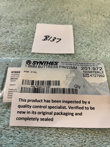 Synthes 1.8mm x 22mm Buttress Pin # 201.972 (Stainless Steel) | eBay