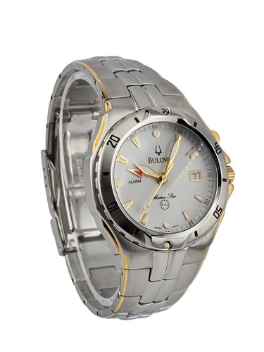 Bulova Marine Star 98H01 Men 39mm White Dial Silver Tone Alarm Date ...