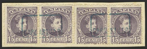 Navarra. Philately. Fragment 245(4). 1901. 15 Cts Lila, Four Stamps ...