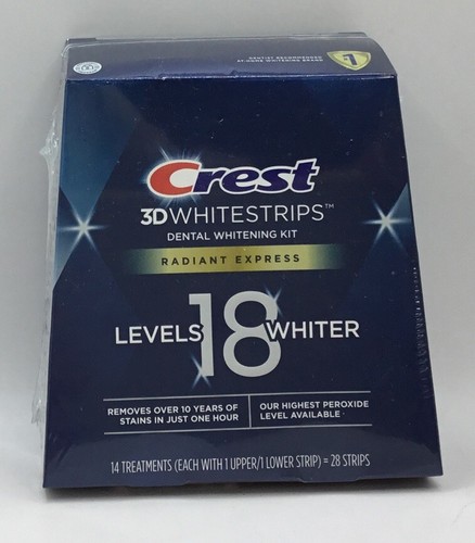 Crest 3D Whitestrips Radiant Express 18 Levels Whiter 28 Strips Exp 6/ ...