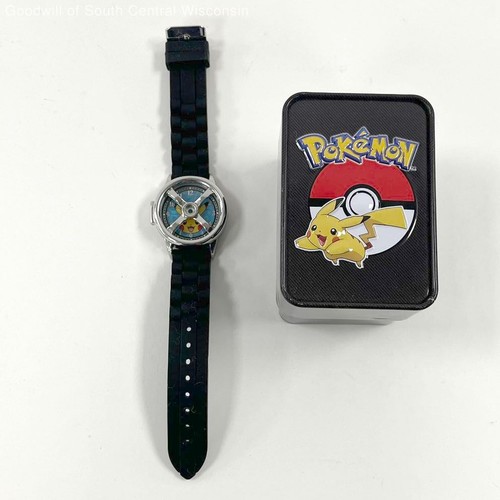 POKEMON Pikachu Watch /Black Silicone Band And Original Tin POK9025 ...