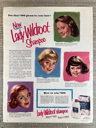 Lady Wildroot Shampoo Gleam Girl Hair Care 1952 Vintage Print Ad | eBay