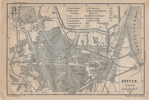 1880 City Map of Speyer Germany, German street Plan | eBay