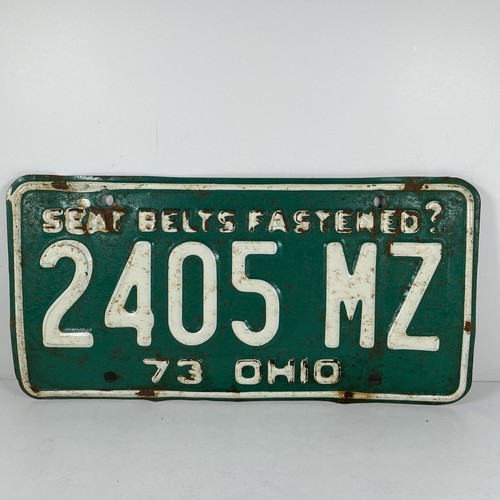 Vintage Ohio OH License Plate 1973 SEAT BELTS FASTENED? No. 2405 MZ ...