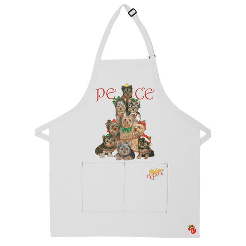 Yorkshire Terrier Yorkie Dog Peace Tree Christmas Apron Two Pocket Bib ...