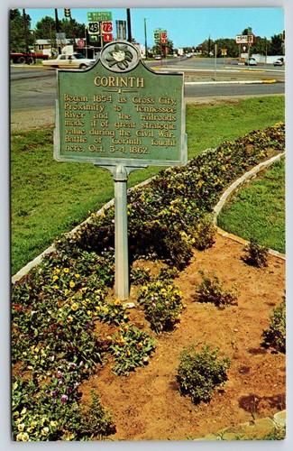 Roadside Sign~Corinth Mississippi~Cross City 1854~Car~Flower Bed~1950s ...