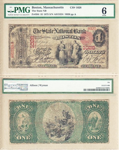 Boston, MA - $1 1875 Fr. 384 The State NB Ch. # 1028 PMG Good 6 | eBay