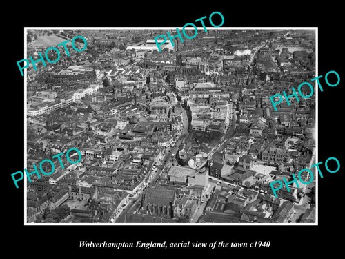 OLD POSTCARD SIZE PHOTO WOLVERHAMPTON ENGLAND AERIAL VIEW OF TOWN c1940 ...