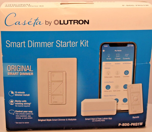 Lutron Caseta Original SMART Dimmer Starter KIT P-BDG-PKG1W **NEW/Open ...