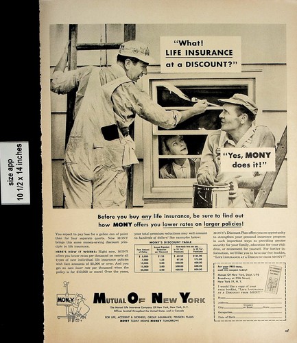 1958 Mony Mutual of New York Mony Life Insurance Vintage Print Ad 4869 ...