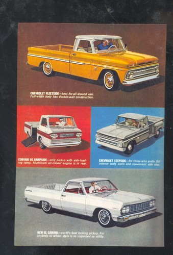 1964 CHEVROLET TRUCK DEALER POSTCARD COPY EL CAMINO STEPSIDE CORVAIR ...