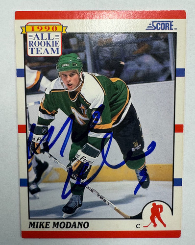 1990 MIKE MODANO HOF AUTOGRAPHED ON CARD- SCORE #327- Minnesota North ...