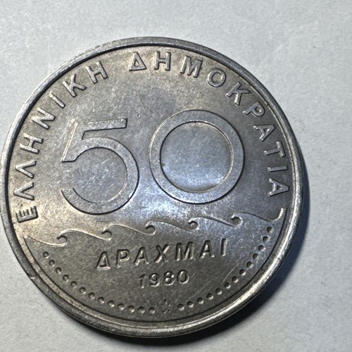 Grecia L15 moneta 50 Apaxmei Apaxmai Dracma 1980 QFDC esattamente come ...