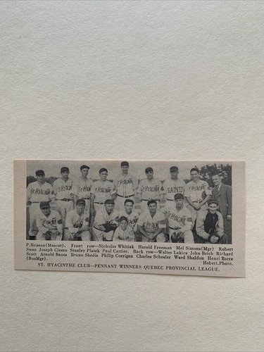 St. Hyacinthe Saints Quebec Mel Simons Joe Cicero 1940 Baseball Team ...