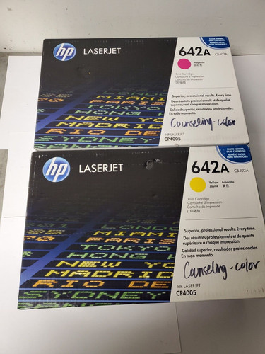 LOT OF 2! GENUINE HP 642A CB402A And CB403A Yellow & Magenta Toner ...