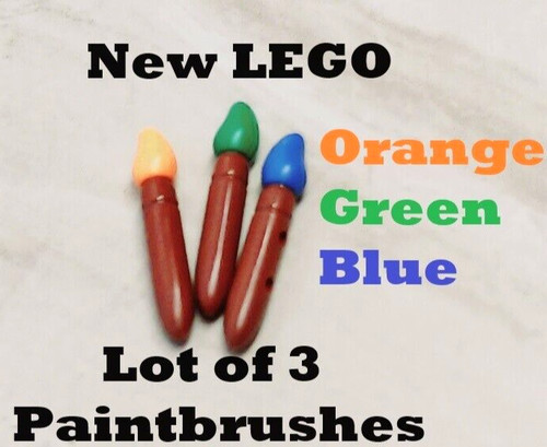 New LEGO Paintbrush Set Lot of 3 Colored Tips Blue Green Orange Fit ...