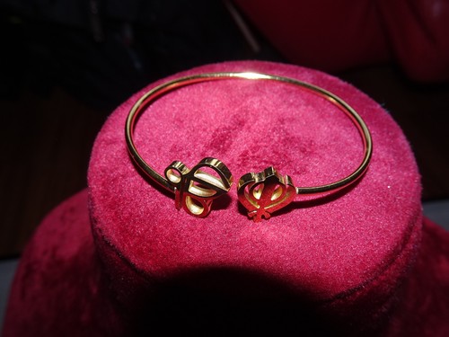 Ek Onkar & Khanda Bracelet Gold Plated adjustable Punjabi Gurmukhi Sikh ...