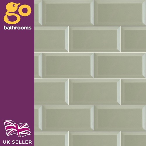 Glossy Green Sage Ceramic Brick Subway Metro Tile With Bevelled Edge ...