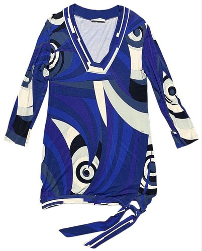 Emilio Pucci, All-over print tunic, long sleeves, ribbon, Blue, Made in ...