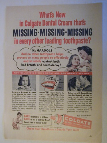 1956 COLGATE DENTAL CREAM WITH GARDOL EPHEMERA WALL ART 5.25X7.5 PRINT ...