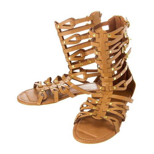Junior's Women's Camel Gladiator Sandals Sasha Camel Studded Gladiator ...